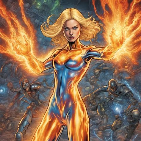 Invisible Woman With Human Torch In Cyborg War By Portaljumper1984 On