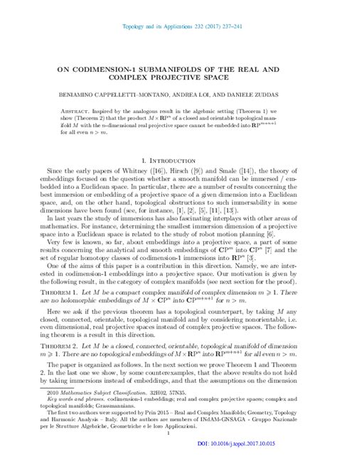 Pdf On Codimension 1 Submanifolds Of The Real And Complex Projective
