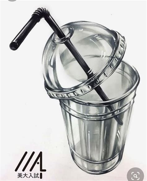 Still Life Drawing Of Plastic Cups With Toothbrush