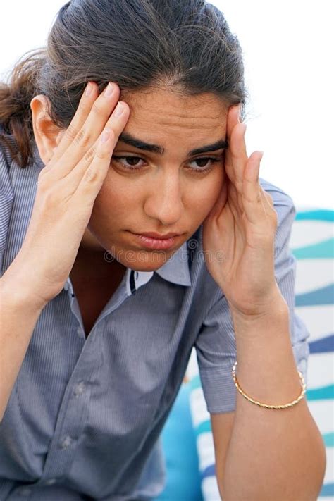 The Girl`s Headache Girl Squeezes Her Head Stock Image Image Of