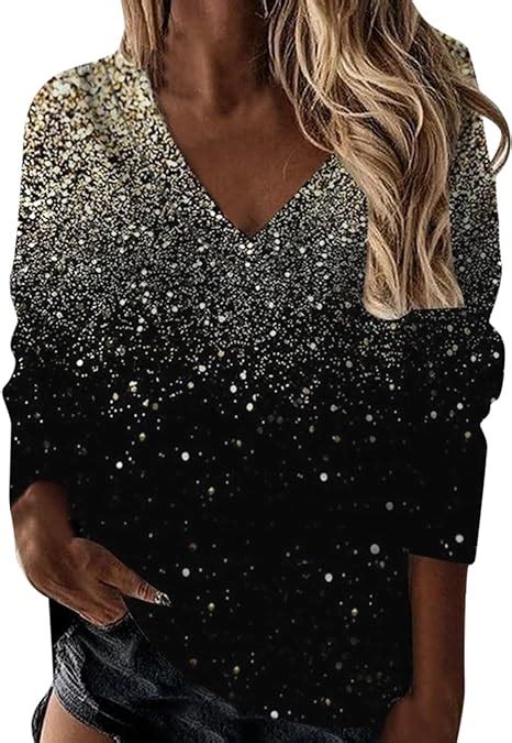 BIBOKAOKE Pailettenoberteile Damen Glitzer Oberteile Party Bluse