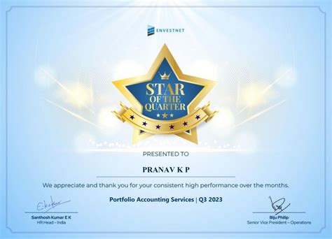 Pranav K P On Linkedin Delighted To Receive Star Of The Quarter Award