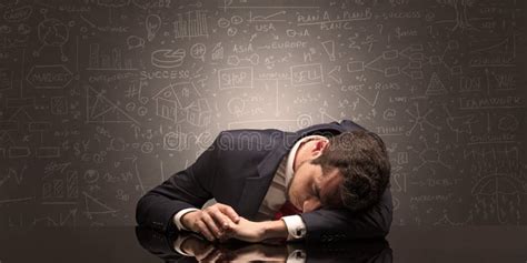 Teacher Fell Asleep At His Workplace With Full Draw Blackboard Concept
