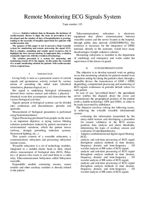 Pdf Remote Monitoring Ecg Signals System