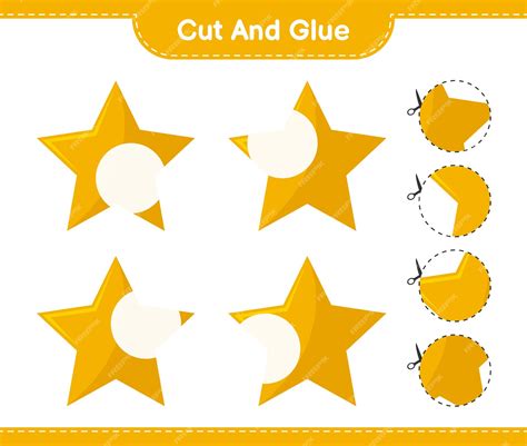 별의 일부를 자르고 붙이고 자르고 붙입니다 교육용 어린이 게임 인쇄 가능한 워크 시트 프리미엄 벡터