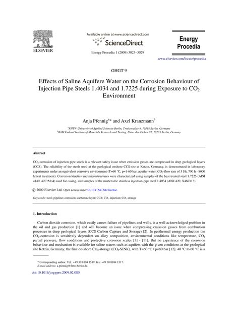 Pdf Effects Of Saline Aquifer Water On The Corrosion Behaviour Of Injection Pipe Steels 1