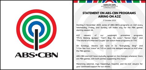 statement on abs cbn programs airing on a2z