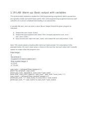 Lab 1 9 Zybook Docx 1 19 LAB Warm Up Basic Output With Variables