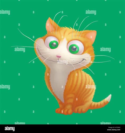 Ginger Cat Sitting And Smiling Funny Cheerful Illustration Cartoon