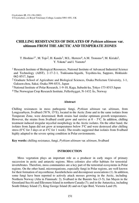 Pdf Chilling Resistances Of Isolates Of Pythium Ultimum Var Ultimum