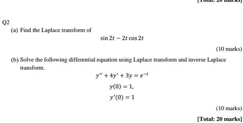 SOLVED Q2 Find The Laplace Transform Of Sin 2t 2t Cos 2t 10 Marks B
