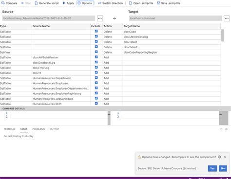 Make Schema Compare Recompare Notification Harder To Miss · Issue