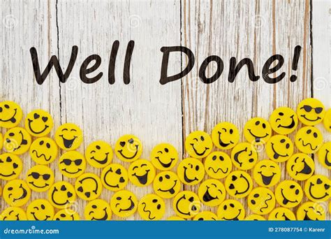 Well Done Message With Yellow Happy Buttons Border Stock Photo Image