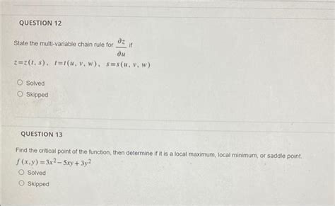 solved question 12 state the multi variable chain rule for