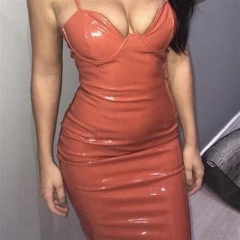 Oh Polly Pvc Vinyl Dress In Burnt Orange Stunning Depop