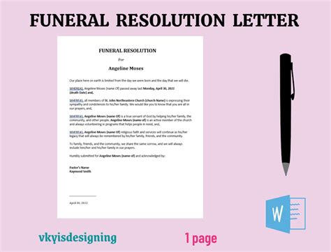 Buy Funeral Resolution Letter Church Letter Deceased Letter Mourning