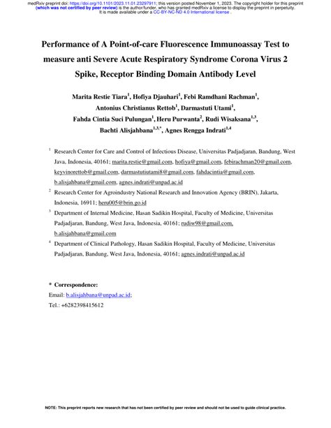 Pdf Performance Of A Point Of Care Fluorescence Immunoassay Test To