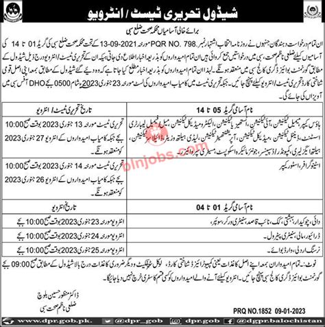 Health Department Sibi Test Interview Schedule 2023 Balochistan Jobs