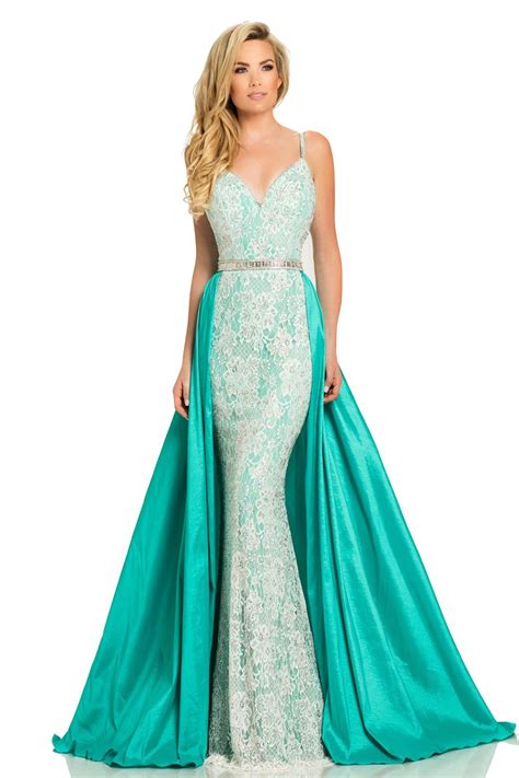 Johnathan Kayne 7242 Embellished Lace V Neck Pageant Gown Prom Dress Over Skirt Pageant Gowns