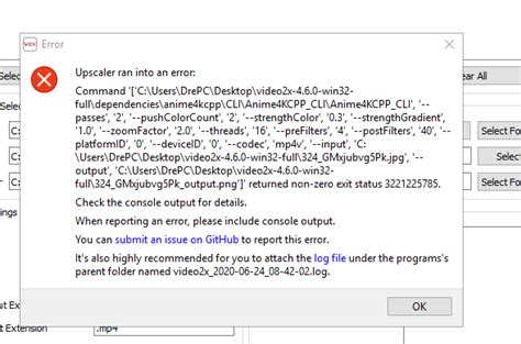 Returned Non Zero Exit Status 3221225785 · Issue 308 · K4yt3xvideo2x · Github
