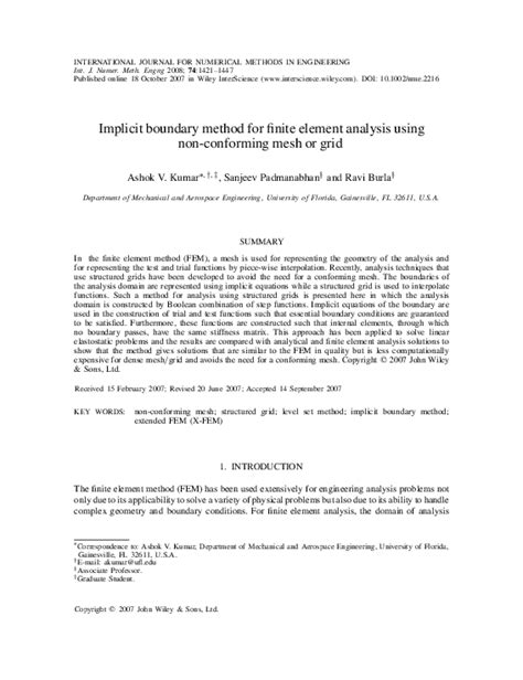 Pdf Implicit Boundary Method For Finite Element Analysis Using Non Conforming Mesh Or Grid