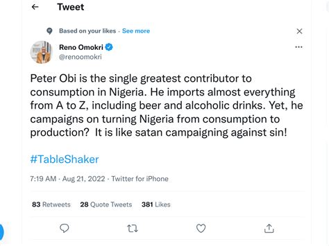 Reno Omokri Peter Obi Is The Greatest Contributor To Consumption In