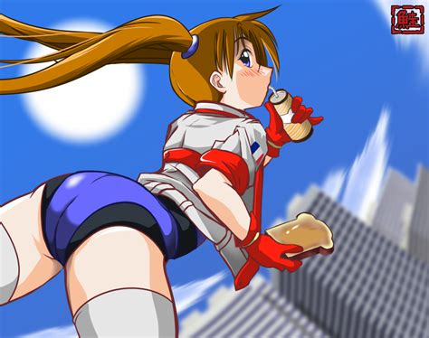 Safebooru 1girl Artist Request Ass Blue Eyes Blush Brown Hair Flag