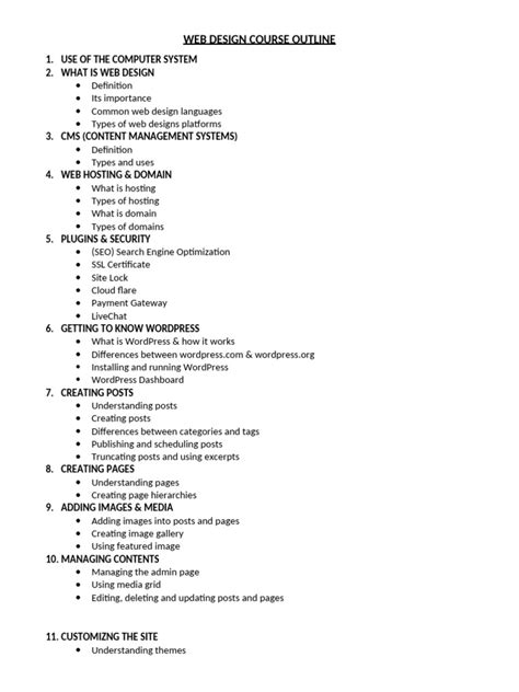 Web Design Course Outline Pdf Word Press Software
