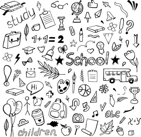 Doodle schule schwarz weiß doodle für schule schulfächer