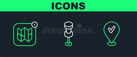 Set Line Location With Check Mark Infographic Of City Map And Push Pin