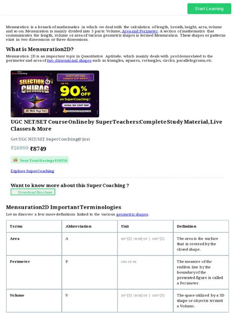 Mensuration 2d Shapes Formulas Properties With Examples Pdf
