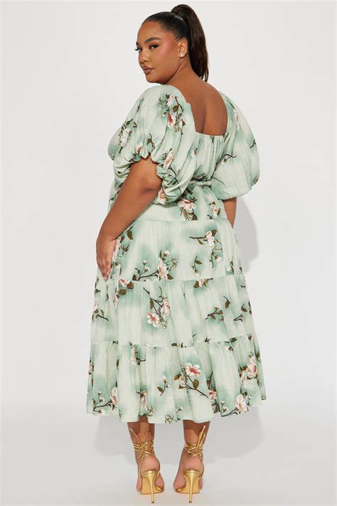 Magnolia Tiered Midi Dress Sage Fashion Nova