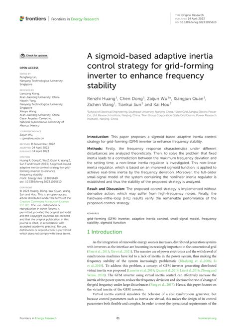 Pdf A Sigmoid Based Adaptive Inertia Control Strategy For Grid Forming Inverter To Enhance