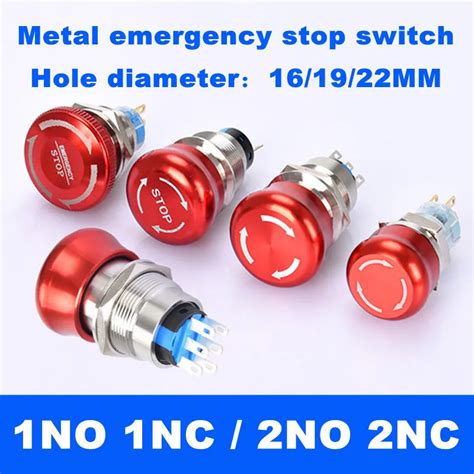 Metal Emergency Stop Button Switch Mushroom Head Emergency Stop Bot O De Fecho Autom Tico 1no 