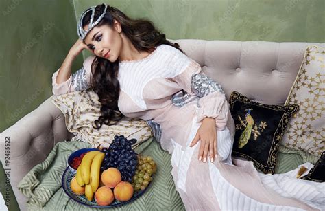Beautiful Woman Arabic Fruit Dress Silk Fashion Harem Stock Photo Adobe Stock