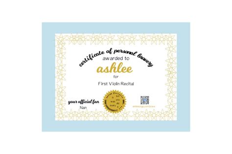 Personalized Printable Bravery Certificate Smile Songs
