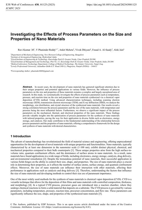 Pdf Investigating The Effects Of Process Parameters On The Size And Properties Of Nano Materials