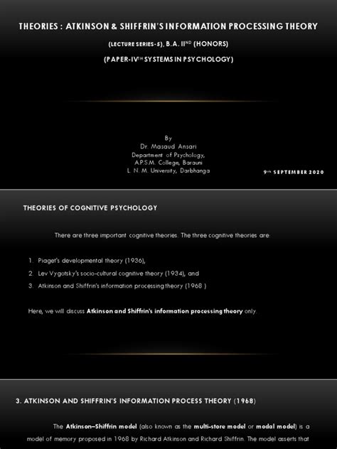 Theories Atkinson And Shiffrins Information Processing Theory Download Free Pdf Memory