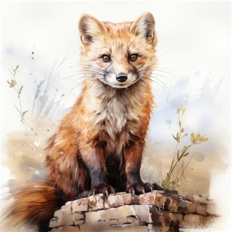 Premium Ai Image Watercolor American Marten Illustration Generative Ai