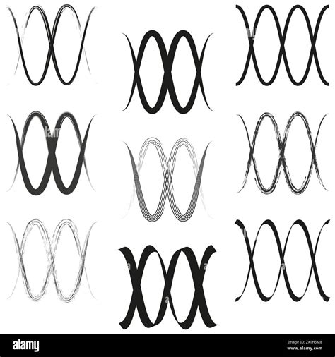 set of abstract waveforms various black and white wavy lines