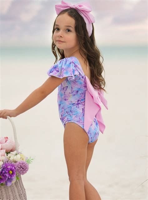 Mia Belle Girls Flutter Sleeve One Piece Swimsuit Girls Swimwear