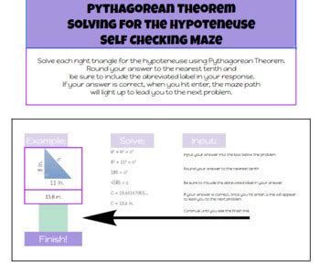 Digital Self Checking Maze Pythagorean Theorem Solve For The Hypotenuse