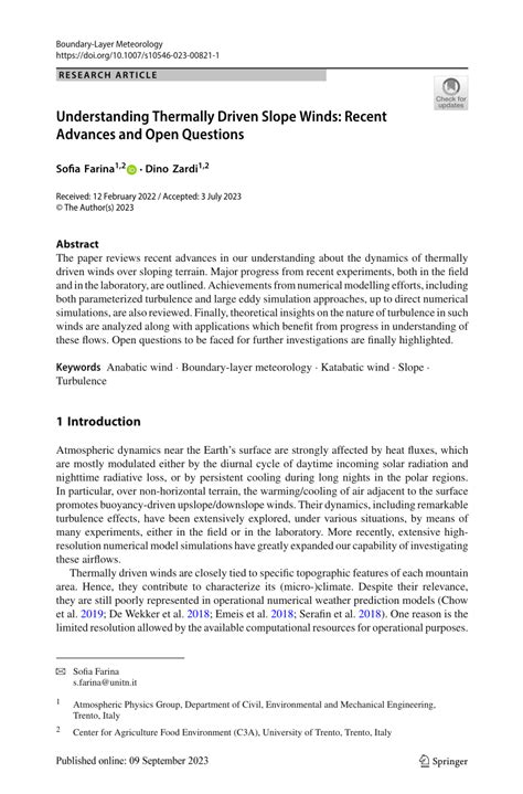 Pdf Understanding Thermally Driven Slope Winds Recent Advances And Open Questions
