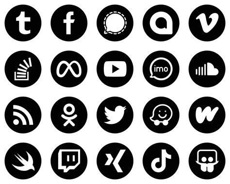 20 Elegant White Social Media Icons On Black Background Such As Video