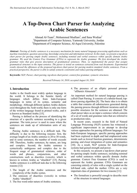 Pdf A Top Down Chart Parser For Analyzing Arabic Sentences