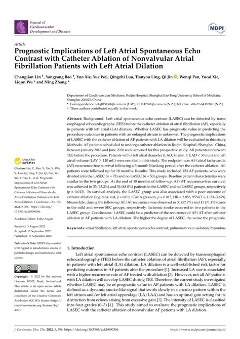 Pdf Prognostic Implications Of Left Atrial Spontaneous Echo Contrast With Catheter Ablation Of