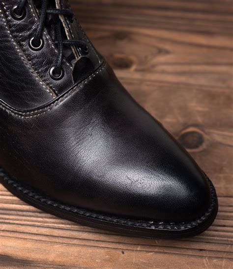 Victorian Style Leather Ankle Boots In Black Rustic