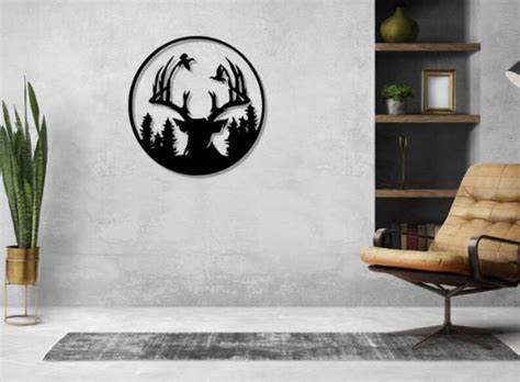 Deer Svg Dxf Png Files Laser Cut File Deer Nature Trees Birds Scene