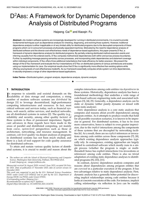 Pdf D2abs A Framework For Dynamic Dependence Analysis Of Distributed