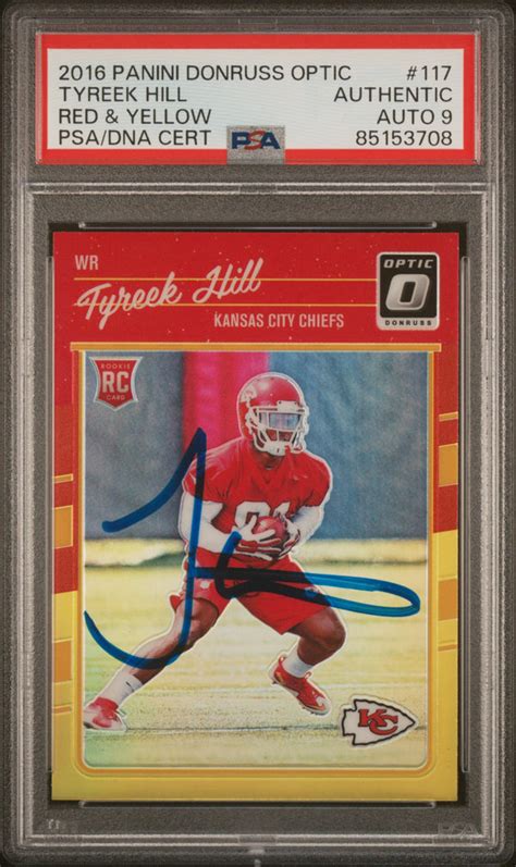 Tyreek Hill 2016 Panini Donruss Optic Red Yellow Rookie Card 117 Auto